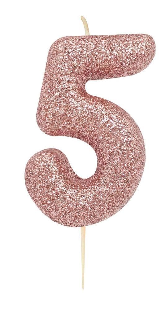 Number 5 Rose Gold Glitter Candle