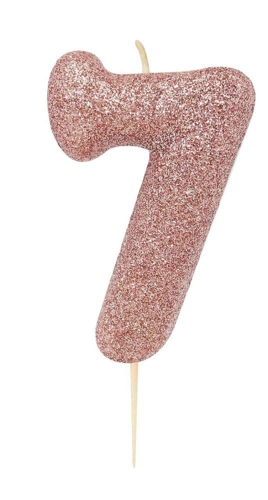 Number 7 Rose Gold Glitter Candle