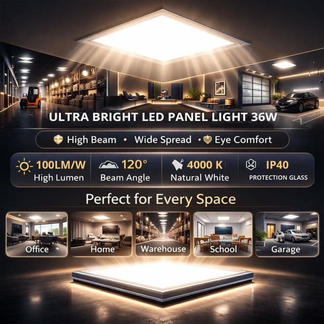 600x600 LED Ceiling Panel Light 36W 6000K Cool White | Office Lighting UK