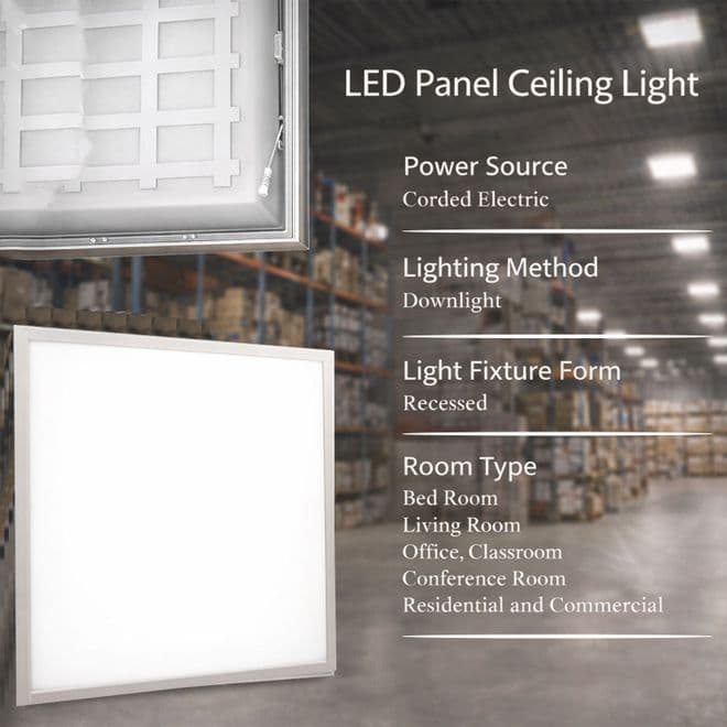 600x600 LED Ceiling Panel Light 36W 6000K Cool White | Office Lighting UK