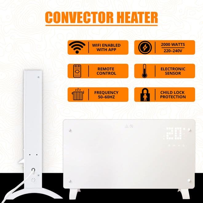 WiFi Smart Glass Panel Heater 2000W – Black or White