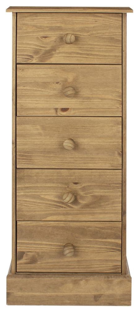 Cotswold 5 Drawer Narrow Chest | Narrow Solid Pine Chest | Chunky Chest