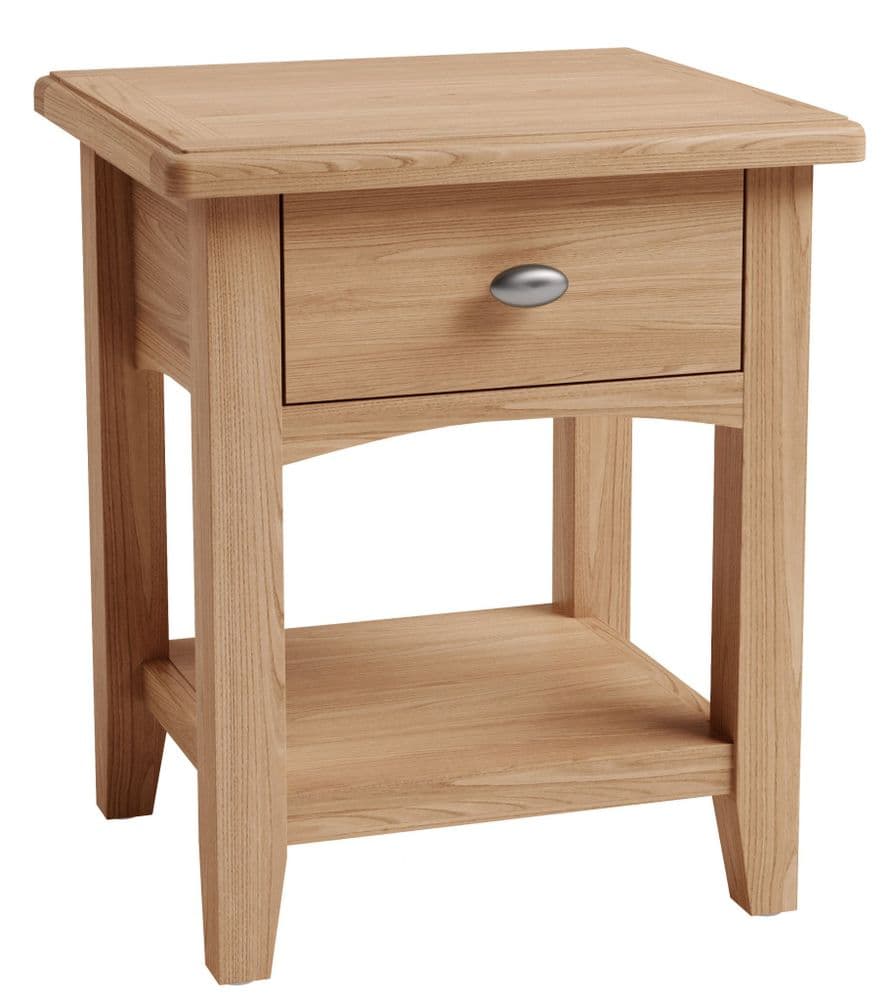 Greenwich Light Oak Lamp Table with Drawer