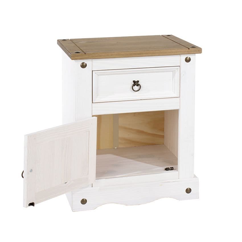 Premium Whitewashed Corona 1 Door and Drawer Bedside