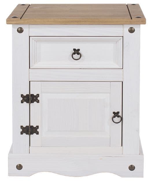 Premium Whitewashed Corona 1 Door and Drawer Bedside
