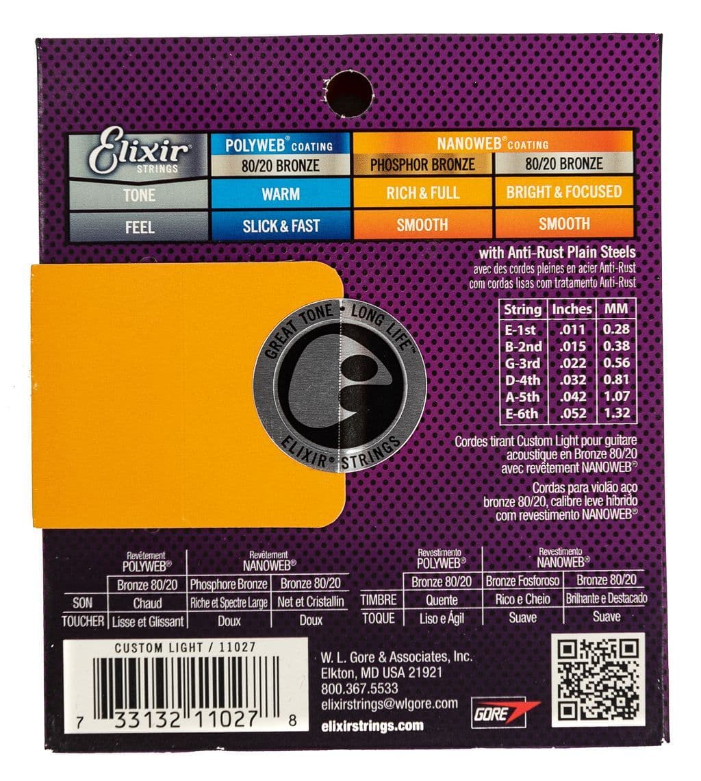 Elixir E11027 Nano 80/20 Acoustic Custom/light 11-52