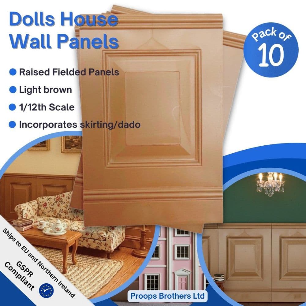 Dolls House Wall Panels Light Brown Fielded Panels Pack of 10 1/12th ...