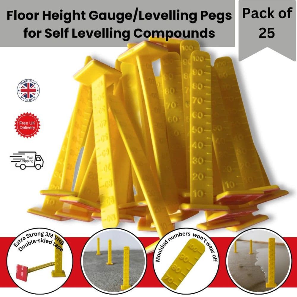 Floor Height Gauge/Levelling Pegs for Self Levelling Compounds 25 Pack ...