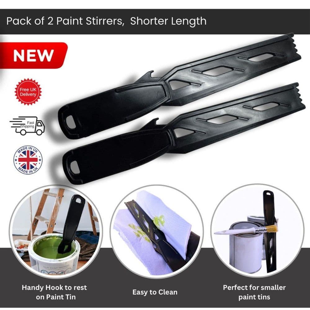 Pack of 2 Paint Stirrers/Mixers Plastic Paddles Shorter Length S7933