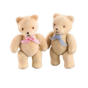 2 Mini Flocked Bears 5cm - Boy and Girl REDUCED