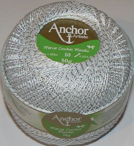Anchor Artiste Mercer Crochet METALLIC Thread No 10 Cotton 01 WHITE ...