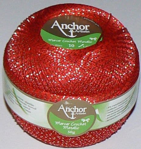 Anchor Artiste Mercer Crochet METALLIC Thread No 10 Cotton 7046 Red