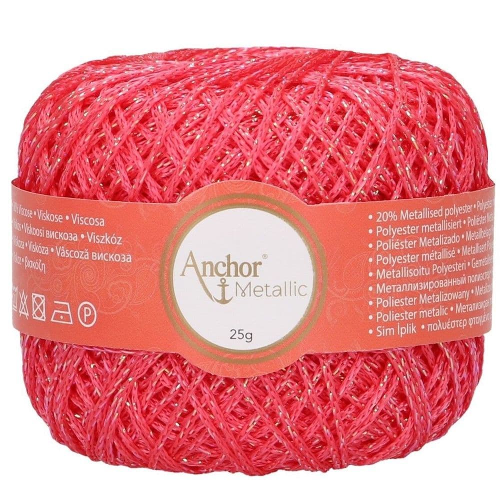 Anchor Metallic Crochet No 5 Thread 344 Neon Pink