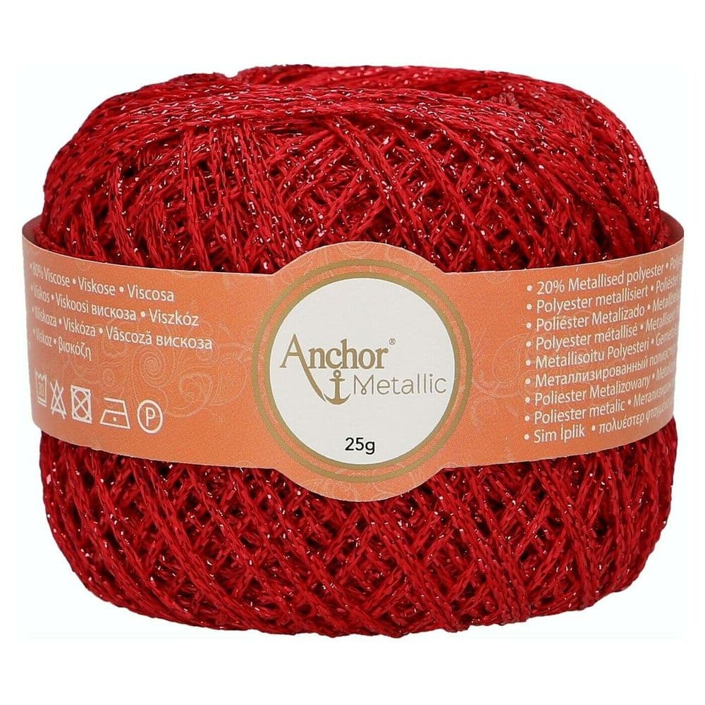 Anchor Metallic Crochet Thread No 5 - 318 Red