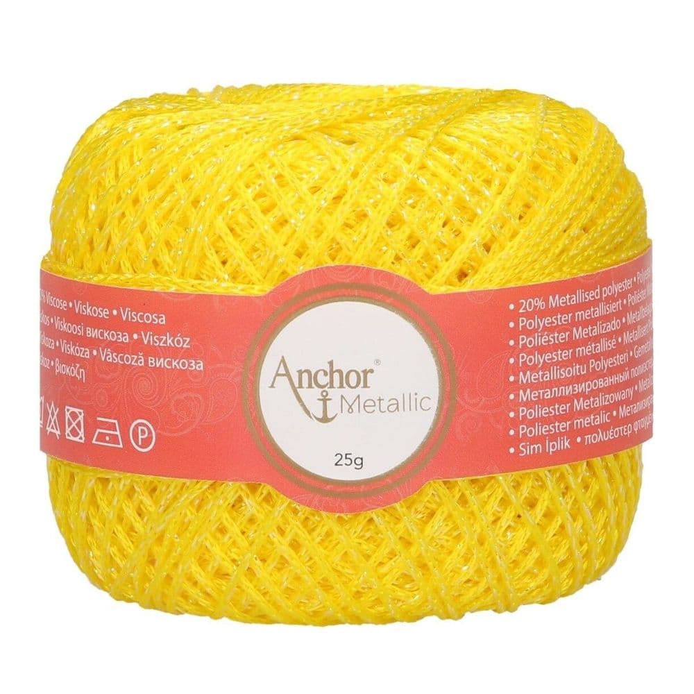 Anchor Metallic Crochet Thread No 5 - 343 Neon Yellow