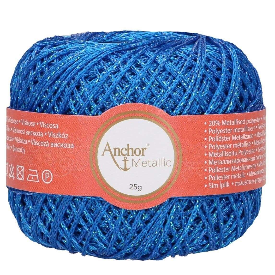 Anchor Metallic Crochet Thread No 5 - 345 Neon Blue