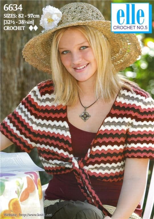 Elle Tie Front Striped BOLERO Crochet Pattern 6634