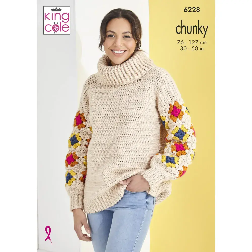 King Cole BV Chunky 6228 Granny Square Jumpers Crochet Pattern