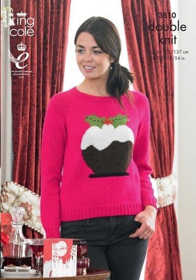 King Cole DK Christmas Pudding Sweaters Knitting Pattern 3810