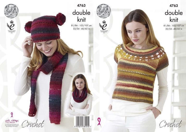 King Cole DK Top Hat Scarf Snood Crochet Pattern 4763