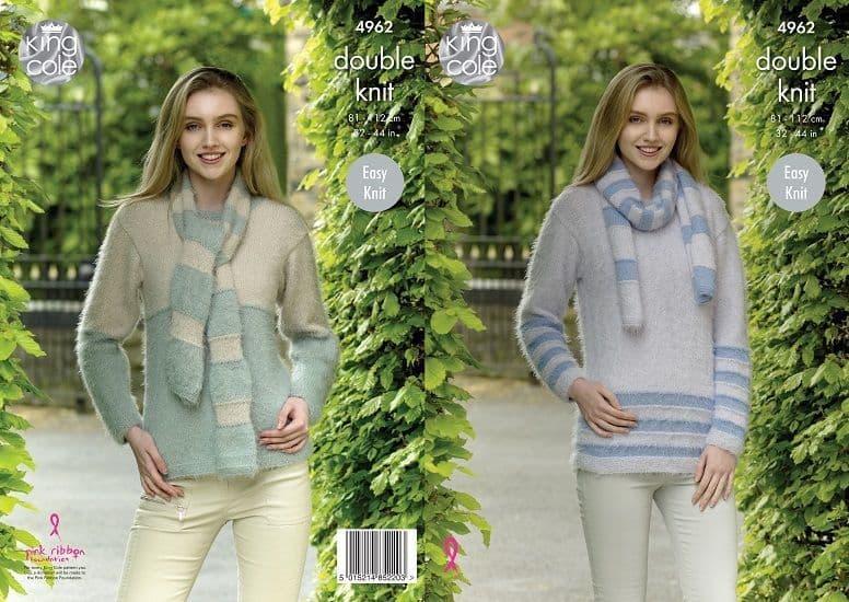 King Cole Embrace DK Sweaters & Scarves knitting Pattern 4962