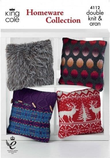 King Cole Homeware Collection Winter Cushions Knitting Pattern 4112