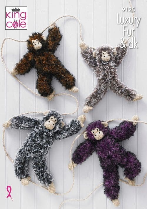 King Cole Luxury Fur Chimpanzees Knitting Pattern 9125