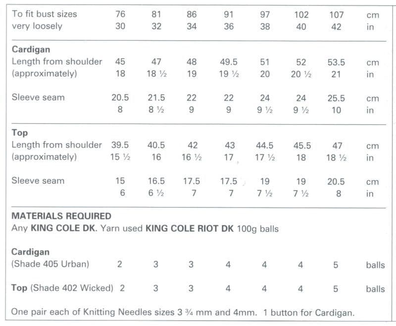 King Cole Riot Cardigan Top Knitting Pattern 3214