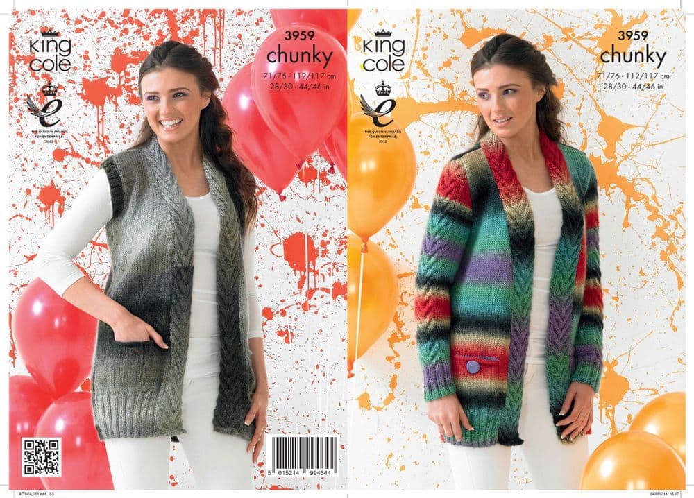 King Cole Riot Chunky 3959 Cardigan Waistcoat Knitting Pattern