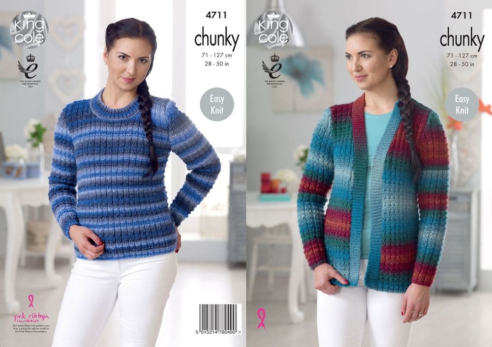 King Cole Riot Chunky 4711 Sweater Cardigan Knitting Pattern
