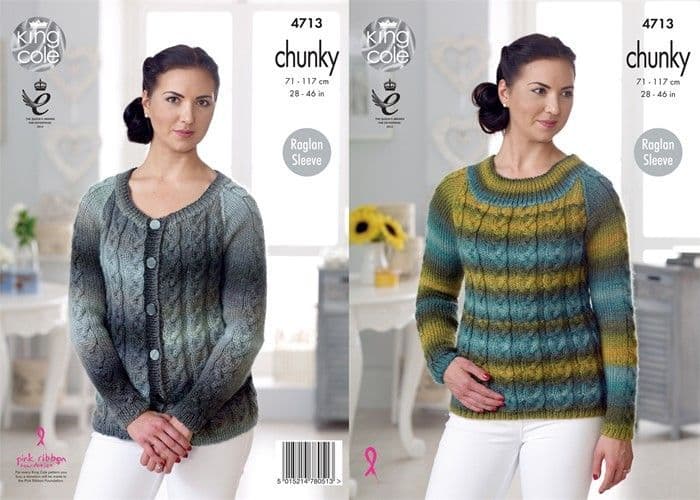 King Cole Riot Chunky 4713 Sweater Cardigan Knitting Pattern