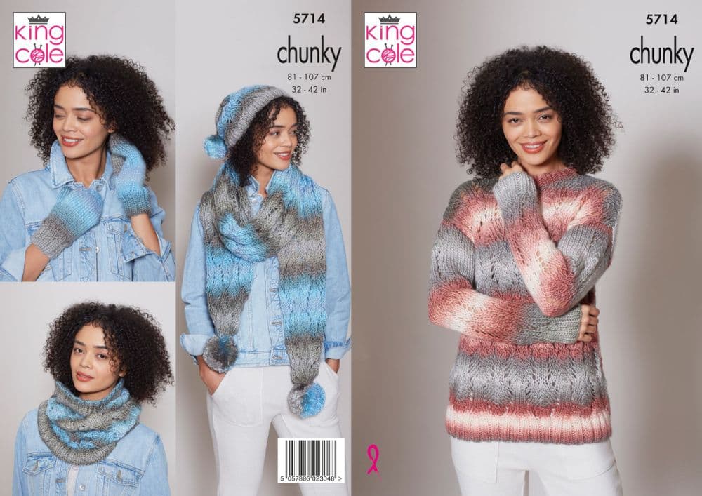 King Cole Riot Chunky 5714 Sweater Accessories Knitting Pattern