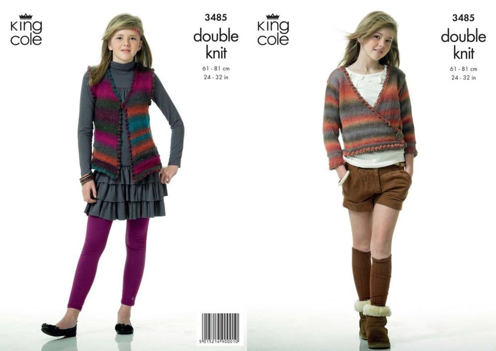 King Cole Riot DK Cardigan and Waistcoat Knitting Pattern 3485