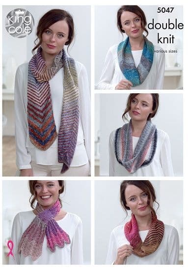 King Cole Shine DK Knitted Scarves Pattern 5047