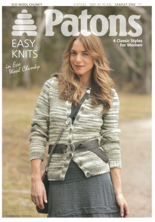 Patons Eco Wool Chunky Cardigan Sweater Knitting Pattern 3743