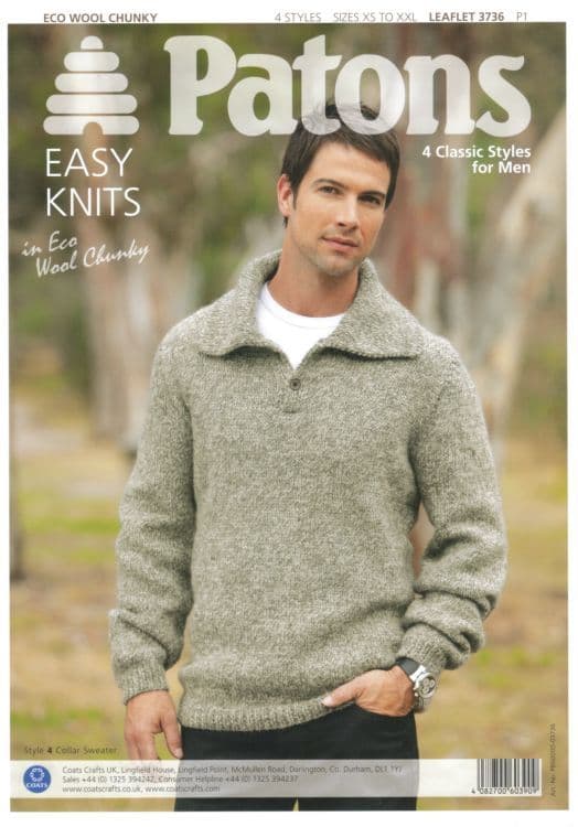Patons Eco Wool Chunky Mens Knitting Pattern 3736