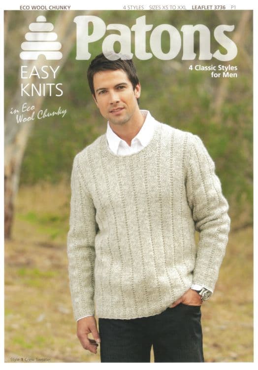Patons Eco Wool Chunky Mens Knitting Pattern 3736