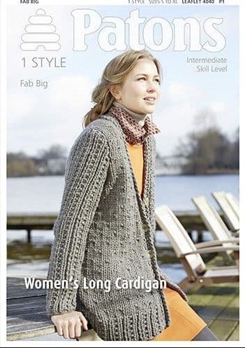 Patons Fab Big Long Cardigan Knitting Pattern 4040