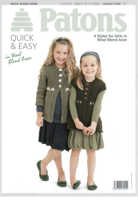 Patons Wool Blend Aran 4 Styles Girls Knitting Pattern 3742
