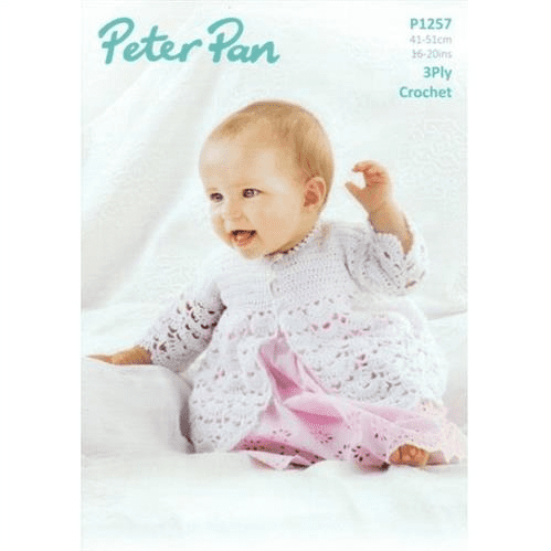 Peter Pan 3Ply P1257 Matinee Jacket Bonnet Baby Crochet Pattern REDUCED