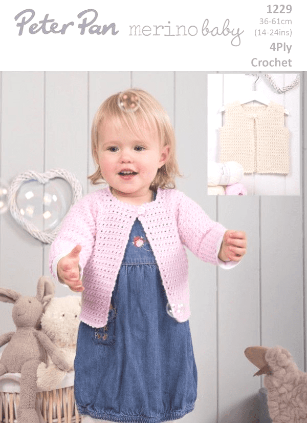 Peter Pan 4Ply 1229 Jacket Gilet Baby Crochet Pattern REDUCED