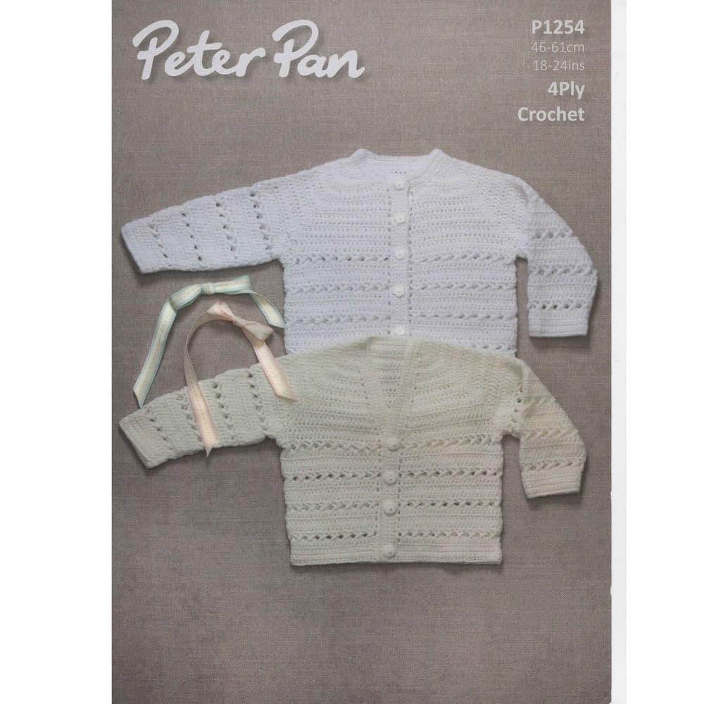 Peter Pan 4Ply P1254 Cardigans Baby Crochet Pattern REDUCED