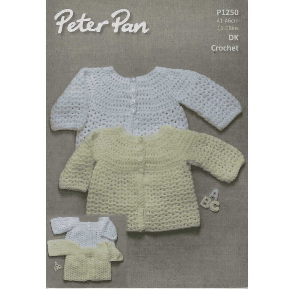 Peter Pan DK P1250 Cardigans Baby Crochet Pattern REDUCED