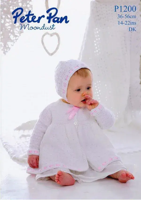 Peter Pan P1200 Coat Bonnet Shawl Baby Knitting Pattern REDUCED