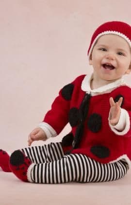 Red Heart ANNE GEDDES Ladybug Baby Set Knitting Pattern FREE
