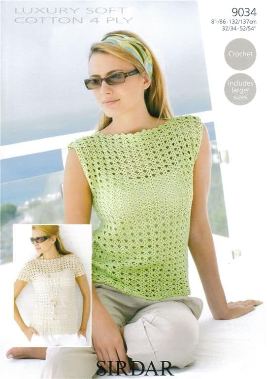 Sirdar 4ply Ladies Top Crochet Pattern 9034 LARGE SIZES