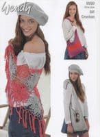 Wendy Cotton DK Shawl Beret Bag 6030 Crochet Pattern REDUCED