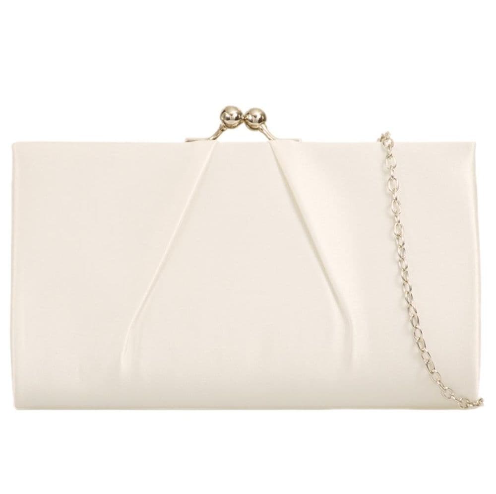 Clasp Top Fastening Clutch Bag Satin Evening Purse in an Ivory Colour
