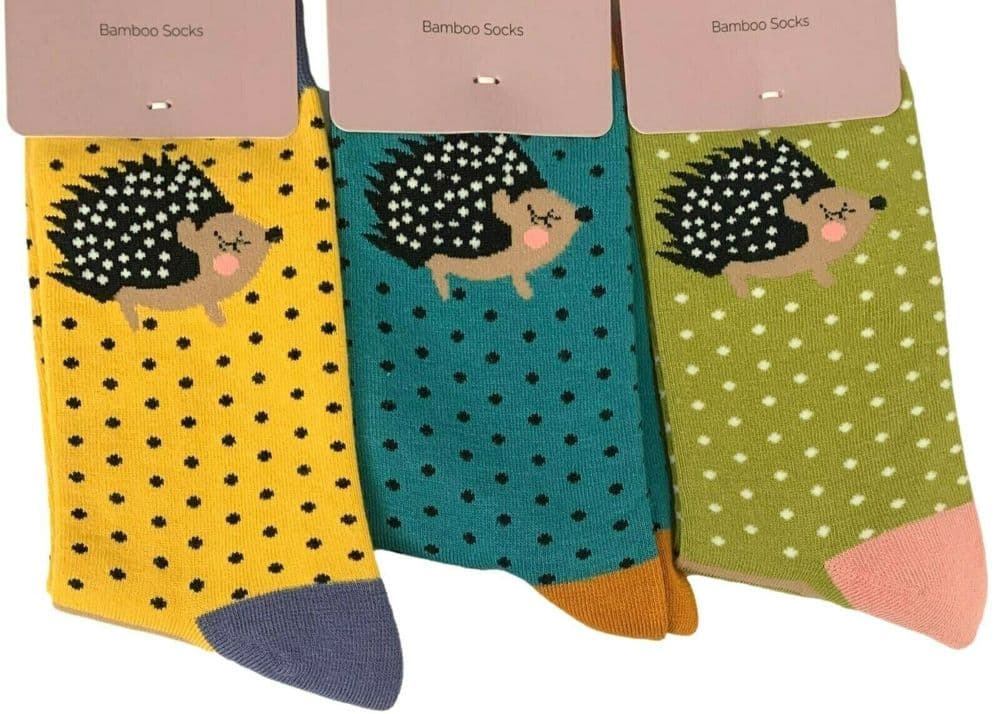Hedgehog Socks 3 Pair Pack of Bamboo and Cotton Blend Socks in Green ...