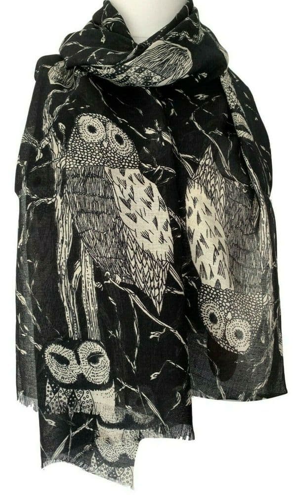 Owl Scarf in Black and Grey